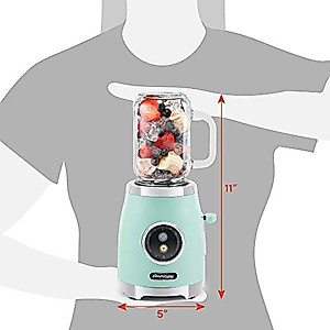 Americana EPB399M by Elite Glass Mason Jar Blender with 17oz Jar + 20oz. Sports Bottle, Blend Personal Smoothie, Crush Ice, Shakes, Keto Protein, 300 Watts