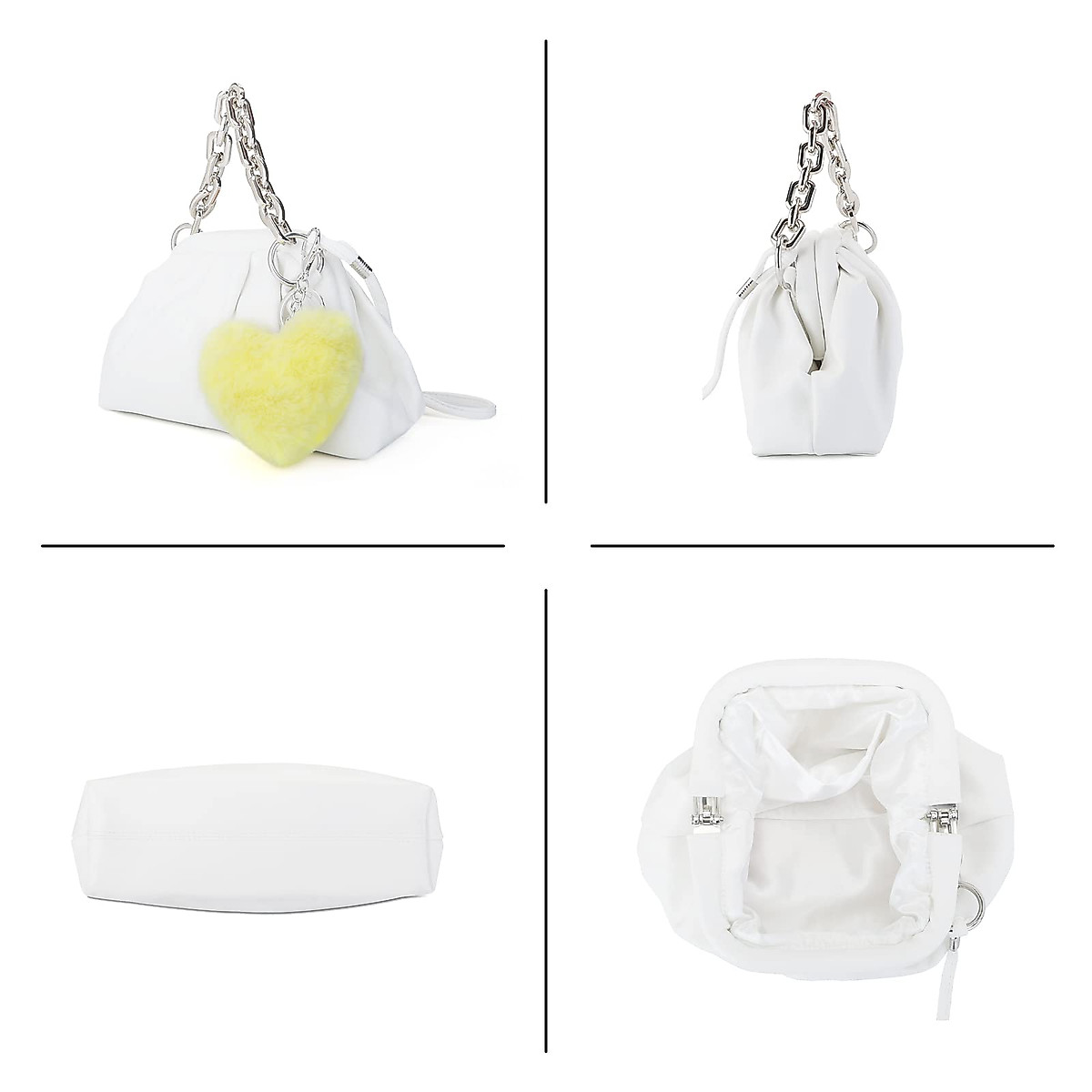 Women's Chain Link Cloud Clutch Bag Dumpling-Shaped Pouch Purse Handbag Ruched Chunky Chain Link Shoulder Handbags (WHITE) (YELLOW)