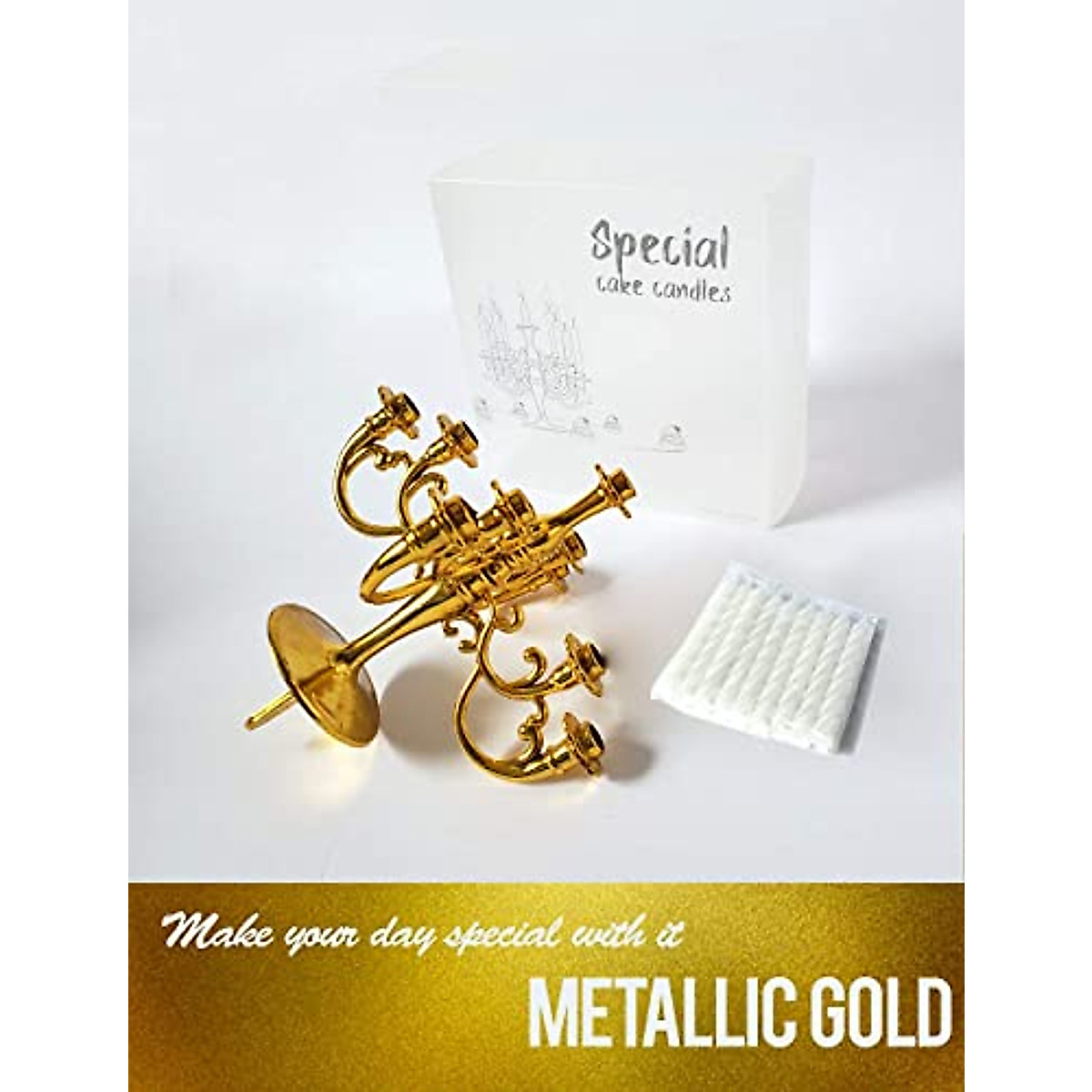 Luxury Candelabra Birthday Candles, Special Cake Candles, Party and Event Unique Candle, Cake Topper with 9 Candles, Cake Candle Holders, Cake Decorations, Romantic Propose Candles (Metallic Gold)