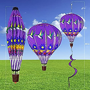 2PCS Giant Hot Air Balloon Wind Spinners Hummingbird Ladybug Garden Wind Spinner Large Pinwheels Hanging Wind Socks Twisted Whirlygig Windmill Toy for Yard Garden Lawn Outdoor Decorations,59"