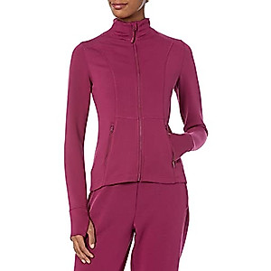 Amazon Essentials Women's Active Sweat Zip Through Jacket, Plum, Large