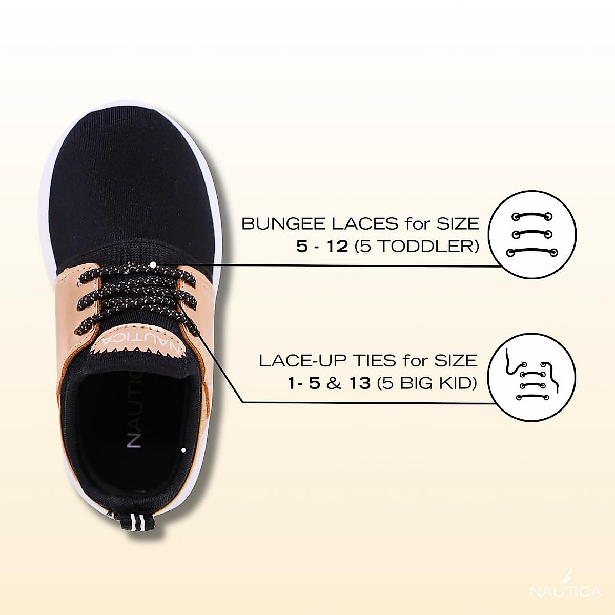 Nautica Youth Girls Athletic Fashion Lace Up Tennis Sneakers-Kappil Metallic-Rose Gold Black Size-2