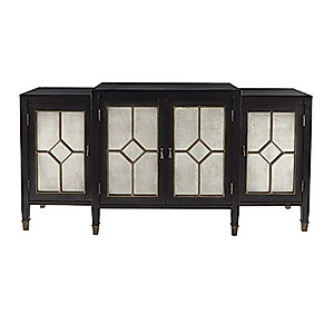 Madison Park Lyle Media Console Cabinet - Modern Luxe, Mirrored Door with Metal Hardware Buffet/Sideboard Living Room Furniture, Black