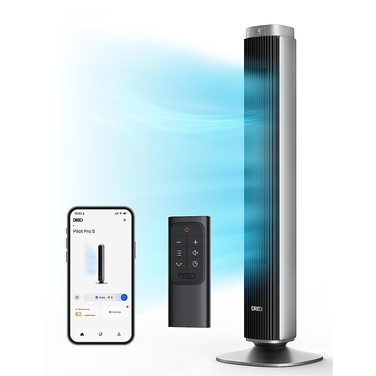 Dreo Tower Fan Plus Portable Table Fan – Smart Voice Control, Quiet DC Cooling, Wide Oscillation, Energy Saving Modes