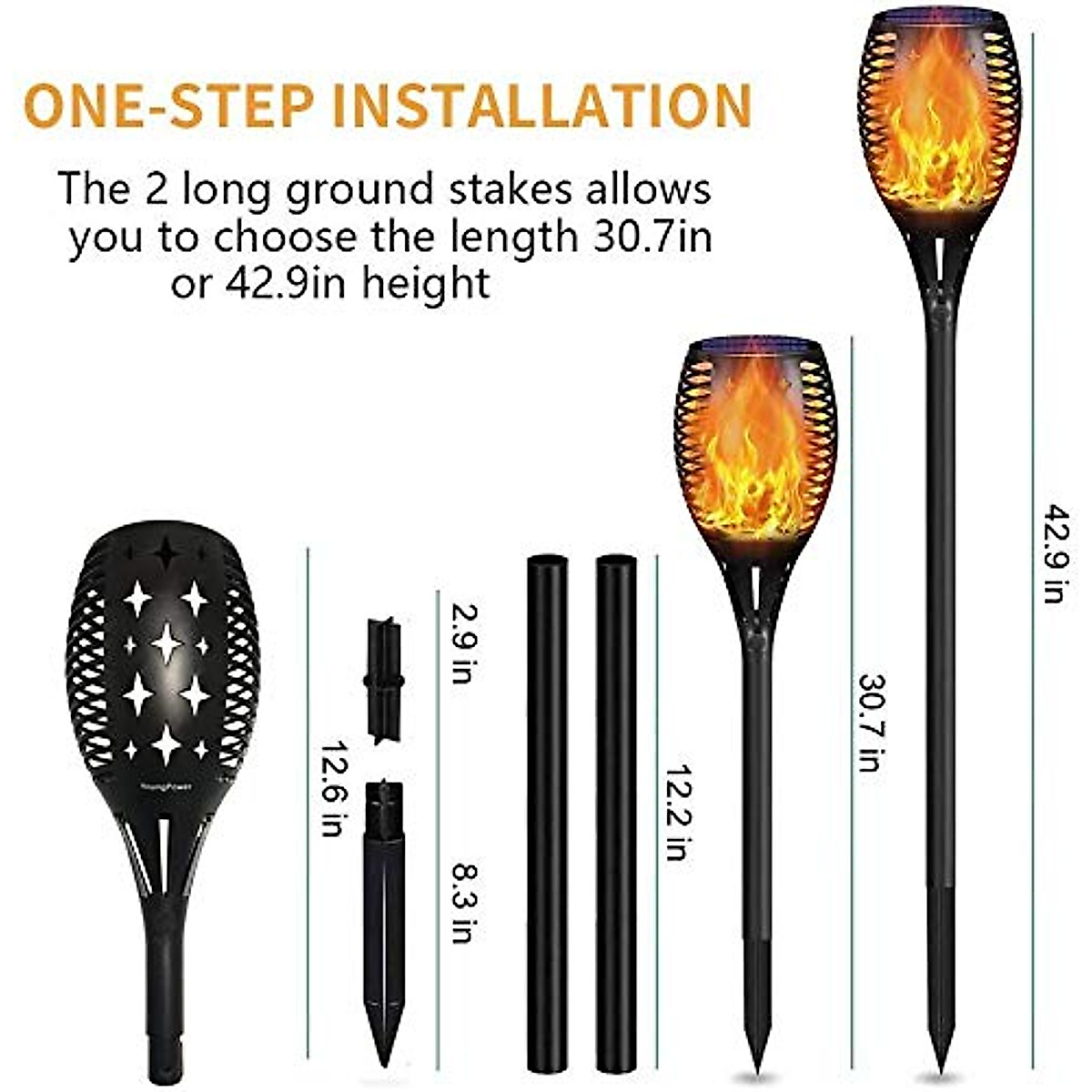 Upgraded Solar Torch Lights,YoungPower Waterproof Flickering Flames Solar Lights Outdoor Landscape Decoration Lighting Dusk to Dawn Auto On/Off Security Light for Garden Patio Deck Yard Driveway,1Pack