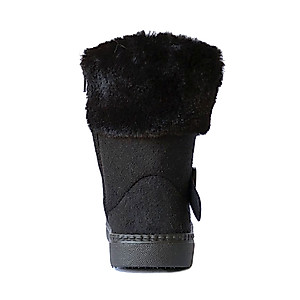 REDVOLUTION Kids Boots Toddler Girls Cute 2 Buttons || Rhinestone Faux Fur Suede Knitting Shoe (Toddler 5, 365 black)