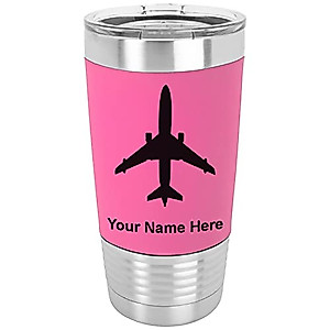 LaserGram 20oz Vacuum Insulated Tumbler Mug, Jet Airplane, Personalized Engraving Included (Silicone Grip, Pink)