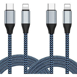 USB C to Lightning Cable, 2 Pack 10FT 20W Nylon Braided S-03BK [Apple MFi Certified] Phone Charger Compatible iPhone 14 13 12 Pro 11 Max XS XR 8 Plus, Supports Power Delivery