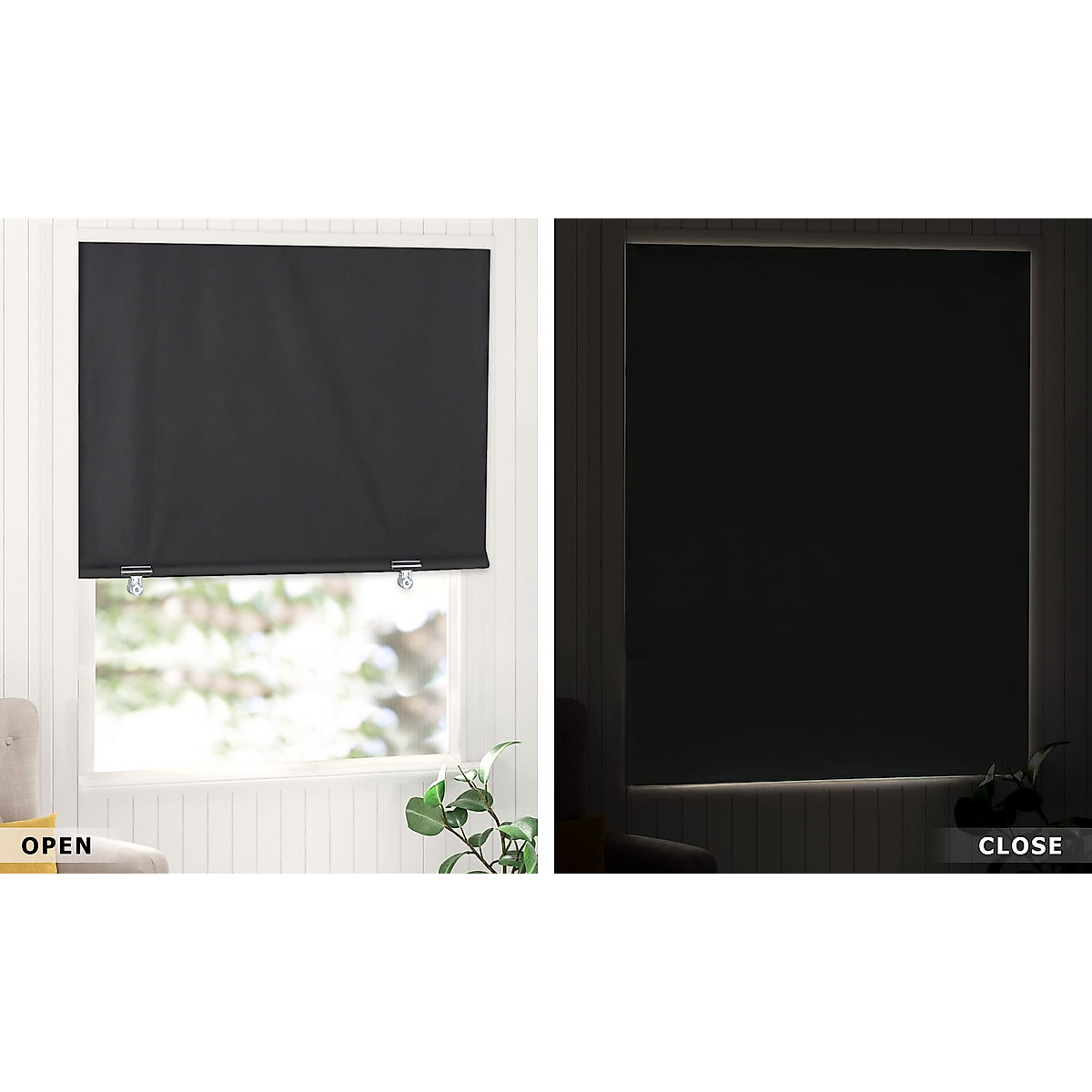 LazBlinds 100% Blackout Roller Shades, No tools No Drill Cordless Blinds for Windows, Thermal Insulated UV Protection Privacy Window Shades for Bedroom (36''W x 72''H, Black)