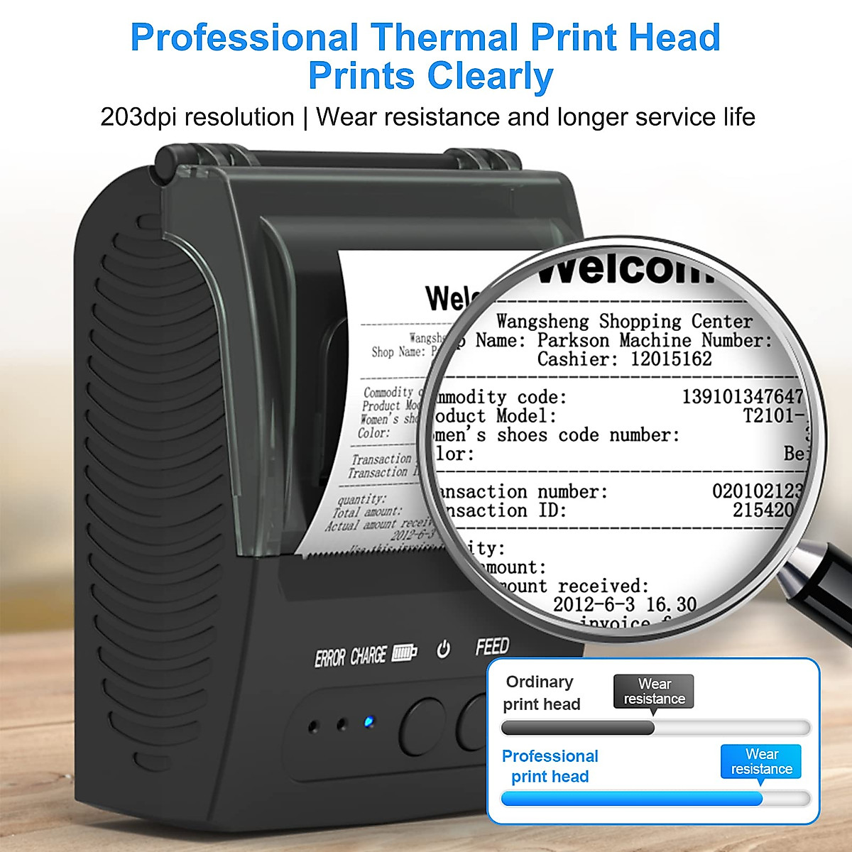 Receipt Printer,HXBER 58mm Portable Mini Thermal Receipt Printer USB & BT Connection 2 inches Wireless Printer with 1 Roll Paper Inside Compatible with iOS Android Windows for Restaurant Sales Retail