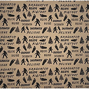 Bigfoot Believe Pattern Gift Wrapping Paper on Kraft - 24" x 10'