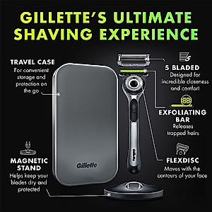 Gillette Labs with Exfoliating Bar by Gillette Mens Razor and Travel Case, Shaving Kit for Men, Storage on the Go, Includes Travel Case, 1 Handle, 3 Razor Blade Refills, and Premium Magnetic Stand