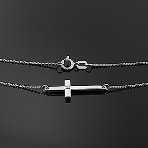 14k White Gold Cute Sideways Cross Diamond Necklace (18 Inches)