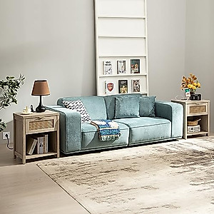 Bacyion Nightstands Set of 2 with Charging Station - Farmhouse Wood Night Stand with Drawer and Storage Shelf, Accent Bedside Table with USB Ports & Outlets, Boho End Table Side Table for Bedroom