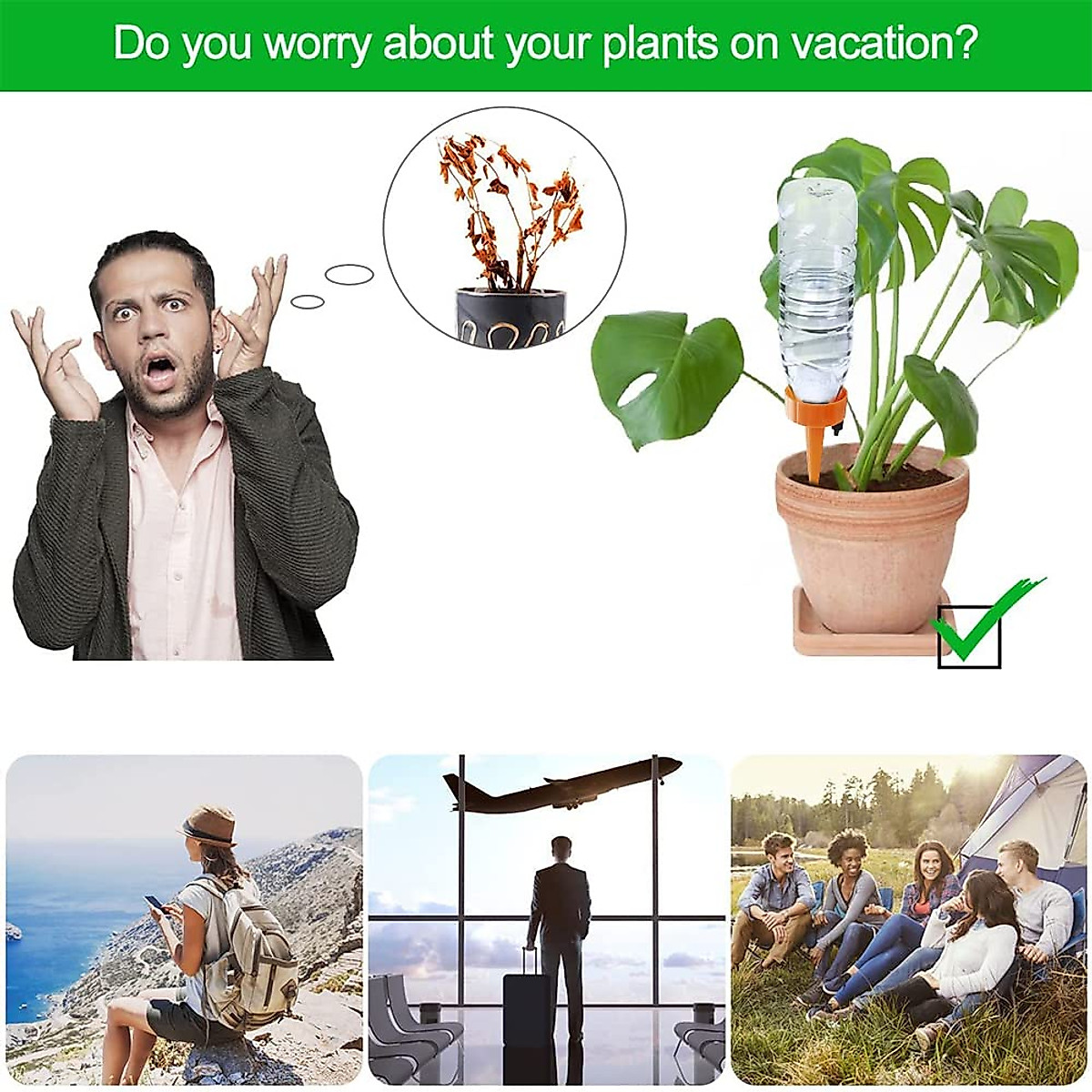 Plant Self Watering Planter Insert Spikes Stakes, Plant Watering Devices, Automatic Plant Waterer for Vacations Outdoor Indoor Potted Plant Drip Irrigation Watering Devices (12 Pack)