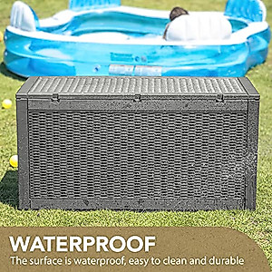 Devoko 100 Gallon Waterproof Large Resin Deck Box Indoor Outdoor Lockable Storage Container for Patio Furniture Cushions, Toys and Garden Tools (100 Gallon, Grey)
