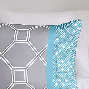 Intelligent Design Clara -All Seasons Comforter Set -5 Piece - Blue - Geometric Pattern - Full/Queen Size - Includes 1 Comforter, 2 Shams, 2 Decorative Pillows - Ideal For Guest Room