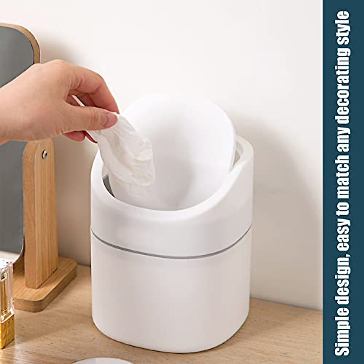 Mini Desk Trash Can with Lid with Trash Bags 180 Pcs Swing-Lid Tiny Countertop Garbage Bin Small Table Top Plastic Covered Waste Basket