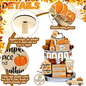 Umigy 14 Pcs Thanksgiving Tiered Tray Decorations Set Fall Pumpkin Farmhouse Table Decor Autumn Gnome Truck Wooden Sign Hello Fall Rustic Table Centerpieces Harvest Wood Blocks Signs for Home Decor