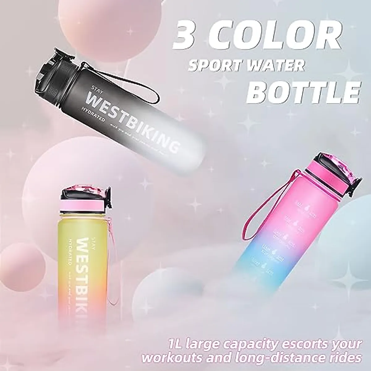 West Biking 32 oz Water Bottle with Time Marker and Straw, Motivational Water Bottles with Clean Brush, Leakproof & BPA Free, Drinking Sports Water Bottle for Fitness Gym Outdoor