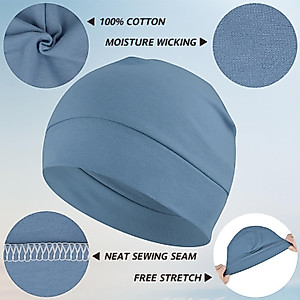 Headshion Cotton Skull Caps for Men Women,2-Pack Lightweight Beanie Sleep Hats Breathable Helmet Liner Navy Blue,Denim Blue