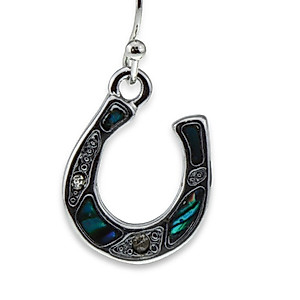 Horseshoe Earrings | Brilliant Natural Abalone | Hypoallergenic Silver & Green Paua Shell | Turquoise Color