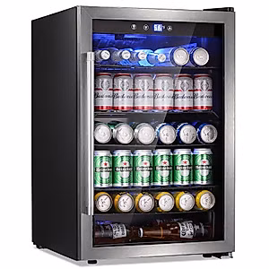Antarctic Star Beverage Refrigerator Cooler - 120 Can Mini Fridge Glass Door for Soda Beer or Wine Small Drink Dispenser Clear Front for Home, Office or Bar,4.5cu.ft.（Black）