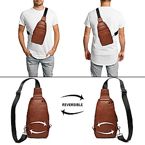 CANTLOR Small Sling Bag Crossbody Backpack Shoulder Bag for Men PU Leather Sling Backpack Daypack for Travel Cycling