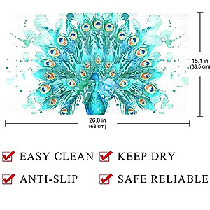 Shower Mat Non Slip Peacock Bathtub Mats for Kids Shower Bath Mat for Bathroom Tub 15.1x26.8 Inch, Machine Washable
