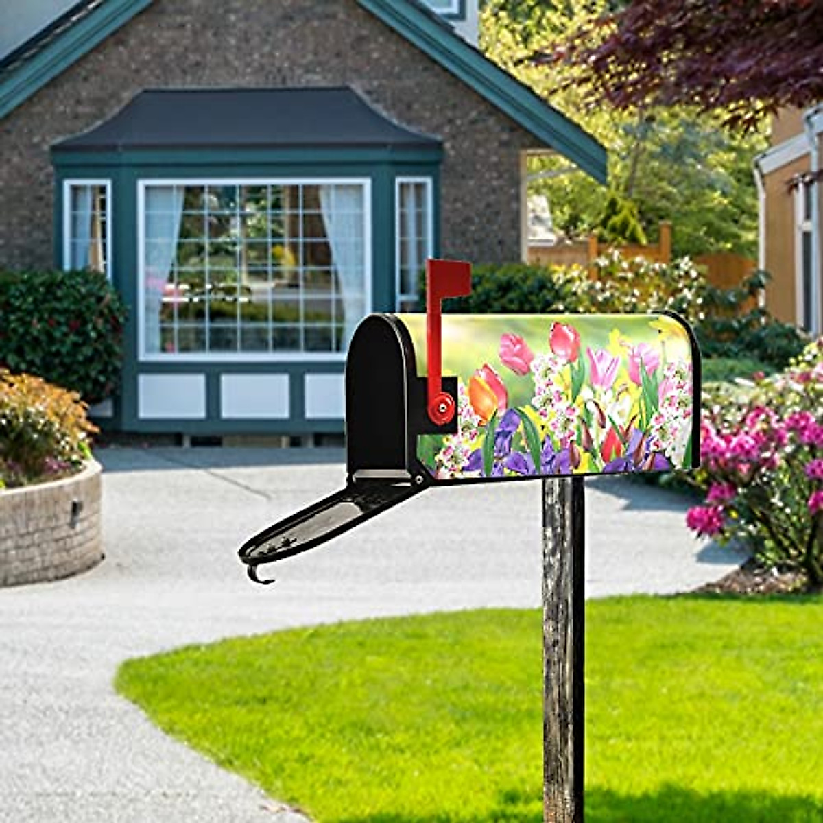 WOOR Spring Summer Flowers Daffodils and Tulips Magnetic Mailbox Cover Garden Yard Home Decor for Outdoor Standard Size-18"x 20.8"