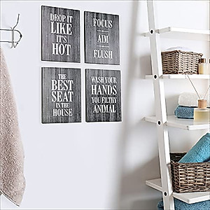Excello Global Products Wooden Bathroom Humor Signs : Decor for Home, Restaurant, or Business - 8x10 Inches - Ready to Hang - Dark Gray - (Pack of 4, Assortment 3)