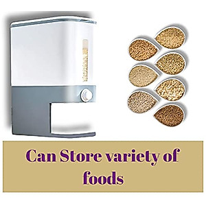 Rice Dispenser Set, Dry Food Dispenser with Rice Storage Sponge Cleaner, Rice Container Storage 25lbs, Rice Dispenser 25 Pounds for Rice Holder In Grey (Cup Not Included)