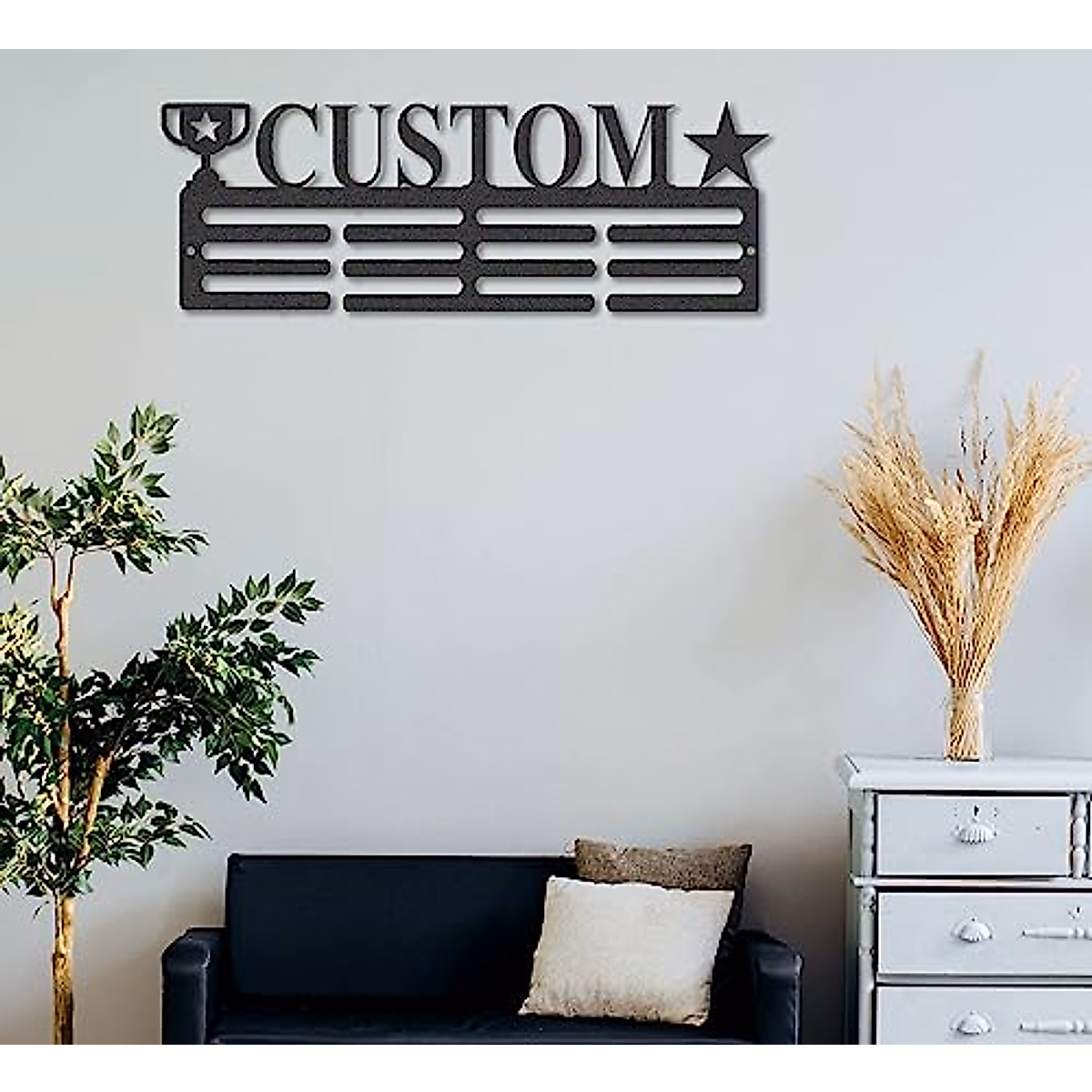 THELSTUDIOS Rustic Home Decor, Custom Medal Hanger Metal Sign, Personalized Medal Hanger Display, 12 Rungs For Medal, Sports Medal Hanger For Winner