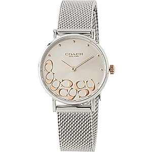 COACH 14503858 Perry Silver/Rose Gold Tone Logo Dial Stainless Steel Silver Mesh Band Women's Watch