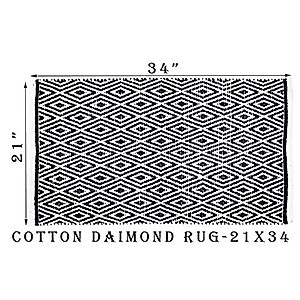Ramanta Home 100% Cotton Diamond Rug 21x34 Hand Woven Reversible Washable Rug - Black,Farmhouse Bathroom Rugs,Entry Rugs,Rugs for Living Room,Rag Rug,Kitchen Rug Cotton,Machine Washable Rug,Woven Rug