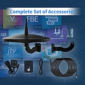 Outdoor TV Antenna, 1byone VHF/UHF 720° Omnidirectional Reception Long Range Support 2TVs 4K 1080P for Roof/Attic/RV/Balcony Upgrade Exclusive Smartpass Amplified TV Antenna with 39ft Coax Cable