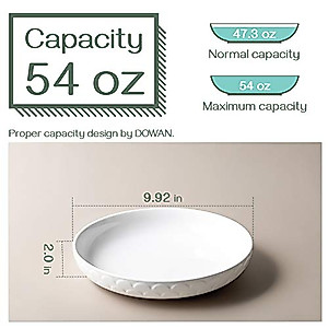 DOWAN Pasta Bowls, 54 oz Large Salad Serving Bowls, 10'' Plates Bowls Set of 4, White Ceramic Soup Bowls for Kitchen Meal Prep, Shallow Dishes Dinner Bowl Microwave Dishwasher Safe