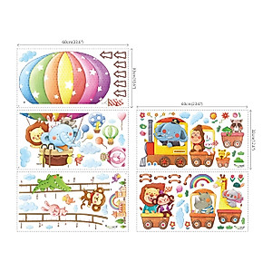 DECOWALL DA-1606N1406A Animal Hot Air Balloon Height Growth Chart and Train Kids Wall Stickers Wall Decals Peel and Stick Removable Wall Stickers for Kids Nursery Bedroom Living Room d?cor