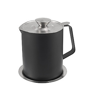VUCCHINI Bacon Grease Container with Fine Strainer and Lid - Larger Capacity Bacon Grease Keeper Oil Can - Iron Cooking Oil Can with Removable a Coaster Tray for Kitchen Fat Storage