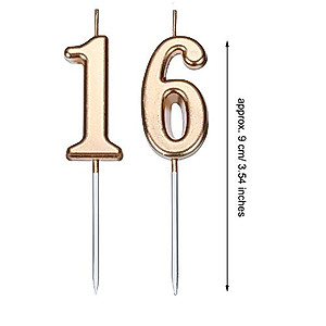 16th Birthday Candles Cake Number Candles Happy Birthday Cake Candles Topper Decoration for Birthday Wedding Anniversary Celebration Favor, Champagne Gold