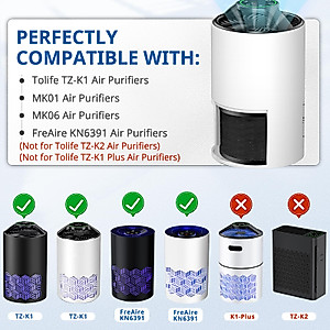 2 Pack TZ-K1 Replacement Filter Compatible with ToLife TZ-K1 Air Puri-fier, MK01 MK06 and FreAire KN6391 Air Purifi-ers, 3-in-1 H13 HEPA Filter, Activated Carbon and Pre-filter, 360° Rotating Filter