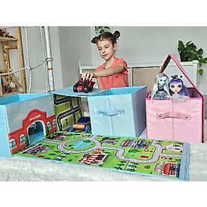 SAM AND MABEL Fabric Storage Organizer and Play Mat - Collapsible Storage Box, Foldable Playmat and Stackable Storage Bin Basket with Handle (GoPlaces)