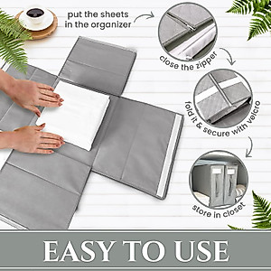 4 Pack Closet Organizers and Storage with 4 Sachet Bags, Sheet Organizers, Foldable Linen Closet Organizers and Storage, Sheet Organizer w/Label Windows, XL Bed Sheet Organizer for Linen Closet