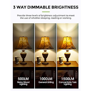 L LOHAS LED 3 Way Light Bulbs, Soft White 3000K, 7/10/15W, 3 Way LED Light Bulbs with E26 Base, 500lm-1000lm-1500lm, A19 Energy Saving Light Bulbs, 2 Pack