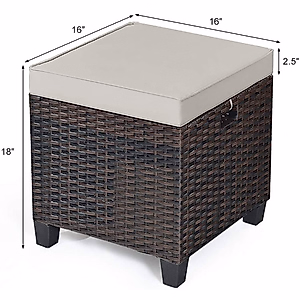 HAPPYGRILL 2-Piece Patio Ottoman Set Outdoor Rattan Wicker Ottoman Seat with Removable Cushions Patio Furniture Footstool Footrest Seat