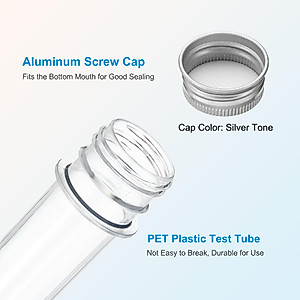 PATIKIL 45ml Test Tubes, 20pcs 5.51x0.98" Plastic Clear Round Bottom Test Tube Containers with Caps for Bead Party Candy Bath Salt Storage Scientific Experiment Plant Propagation, Silver