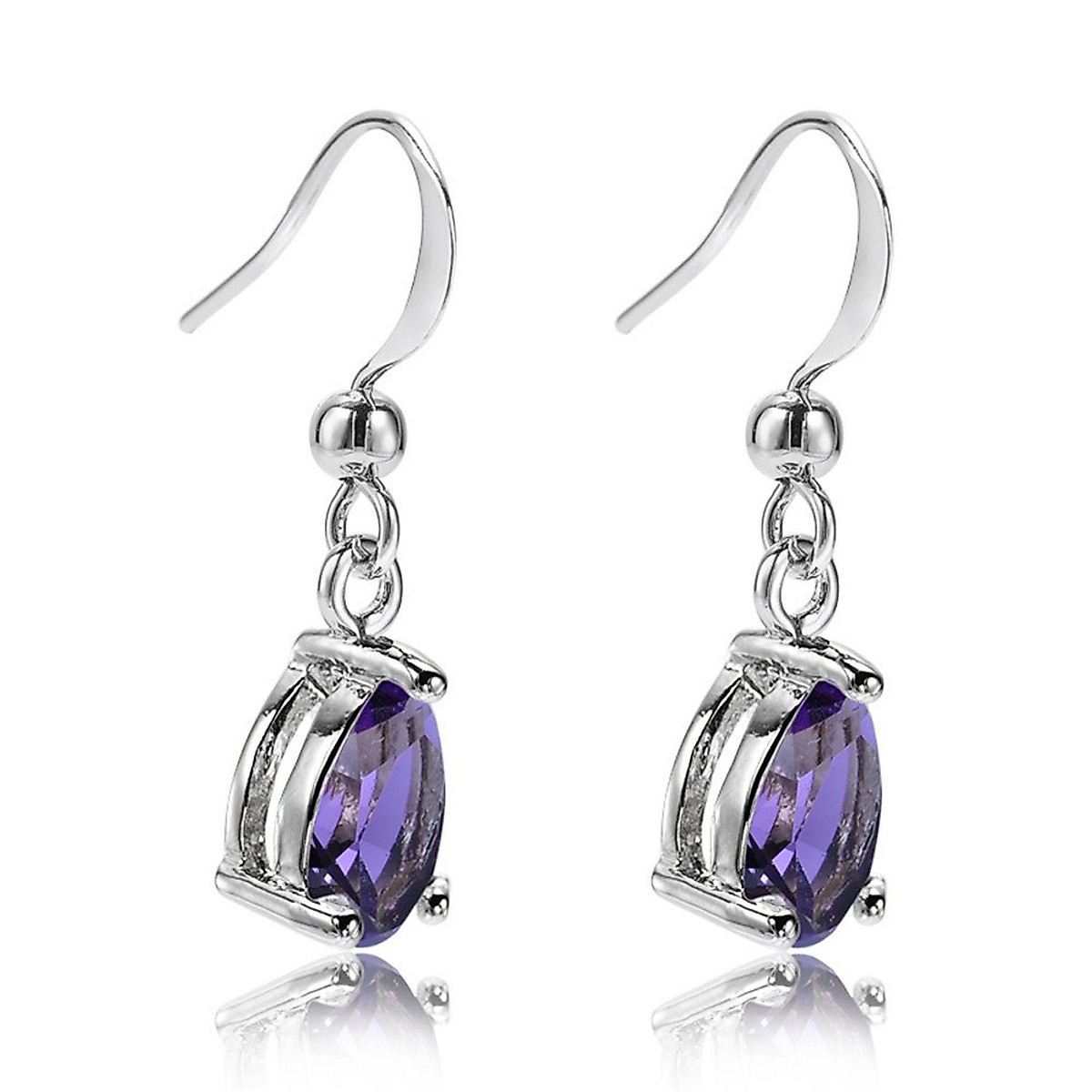 RIZILIA Dangle Drop Pierced Earrings with Pear Cut CZ [Simulated Purple Amethyst] in White Gold Plated, Simple Modern Elegant