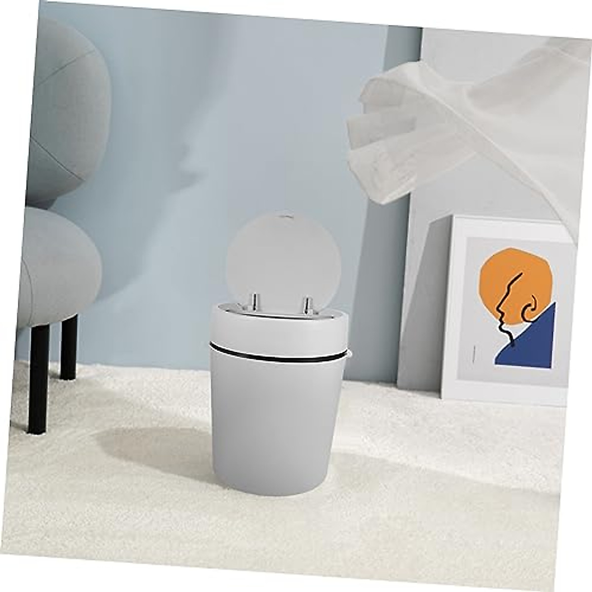 ANDRESLAD Pp Bathroom Garbage Can Narrow Bathroom Trash Can Toilet Trash Can Grey Trashcans for Kitchens with Lid