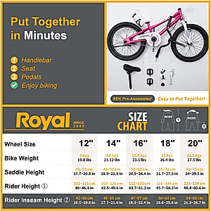 RoyalBaby Freestyle Kids Bike for Boys Girls Childrens Bicycle with Kickstand, 18 Inch Fuchsia
