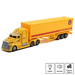 Vokodo Toy Semi Truck Trailer 14.5" Friction Powered with Lights and Sound Back Opens Kids Push and Go Big Rig Carrier Transport Vehicle Semi-Truck Pretend Play Car Great Gift for Children Boys Girls